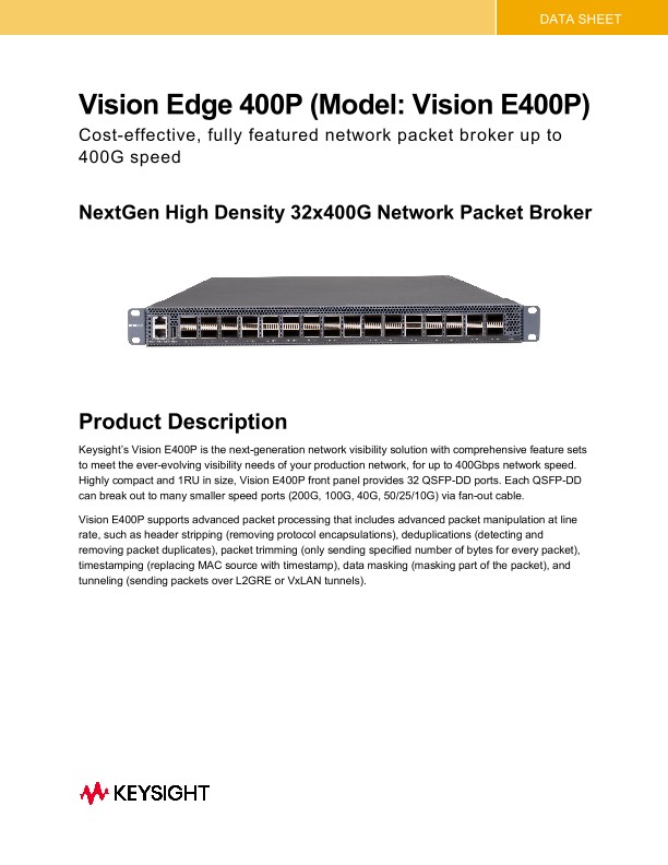 Vision Edge 400P (Model: Vision E400P) NextGen Network Packet Broker PDF Asset Page | Keysight